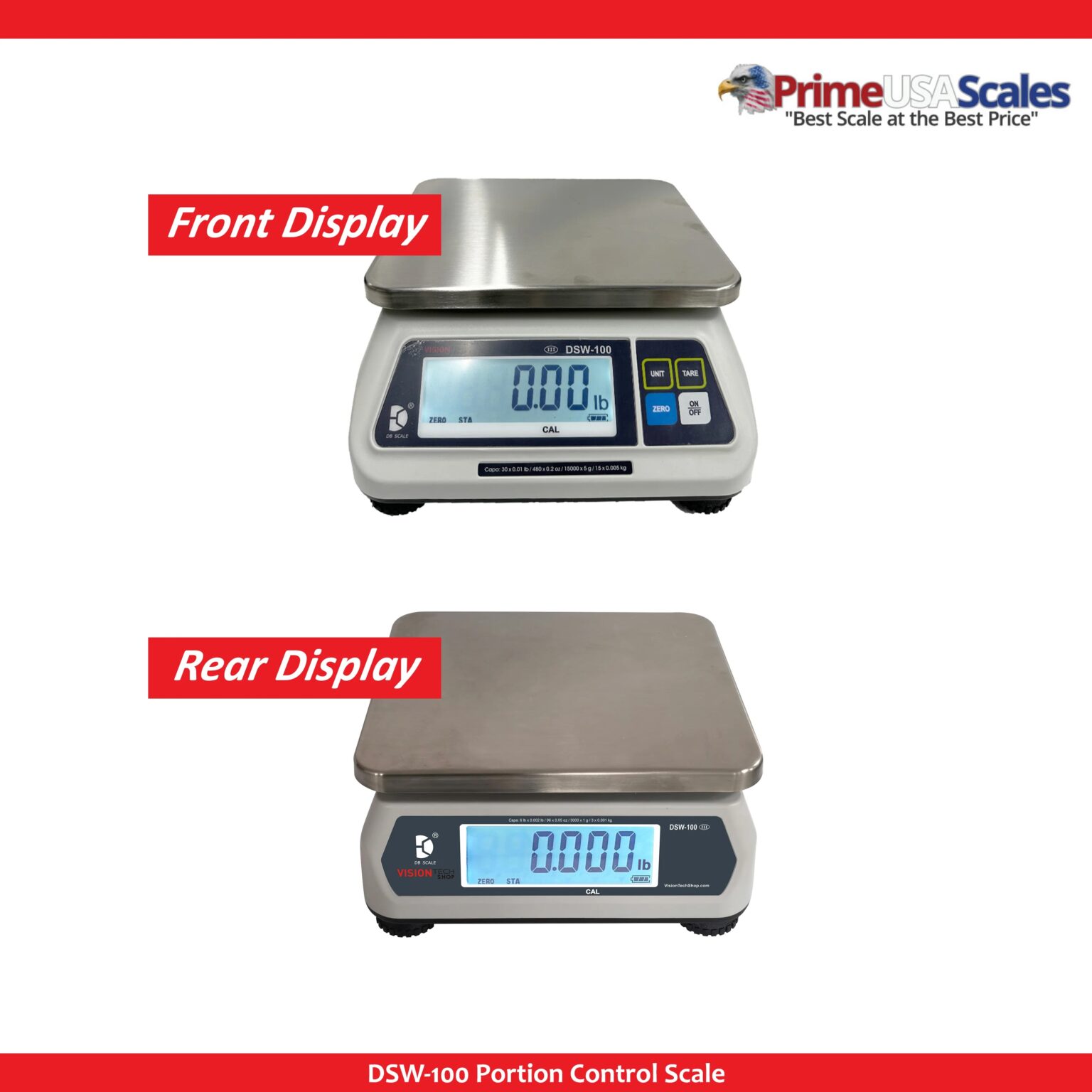 DSW-100D-30 Dual Display (30 lb x 0.01 lb) NTEP Approved - Prime USA Scales