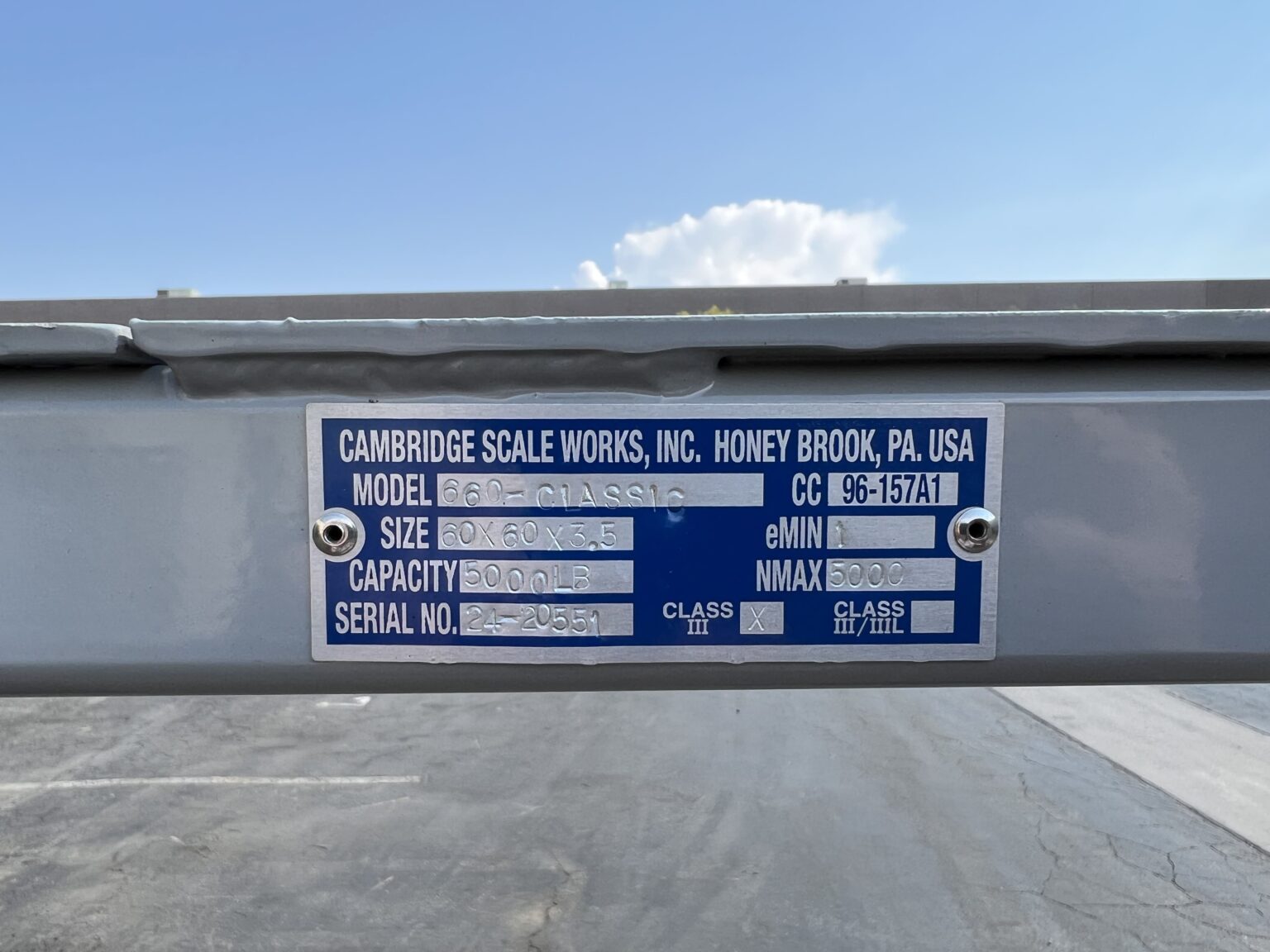 Cambridge 660 (Classic) Floor Scale 3x3 Platform 2,500 lb with CSW10AT ...